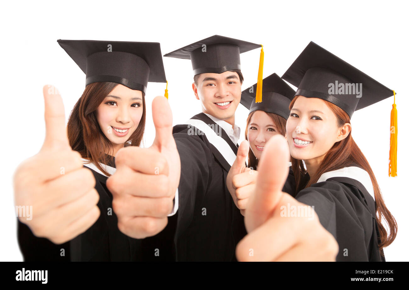 happy group graduate students thumbs up together Stock Photo - Alamy
