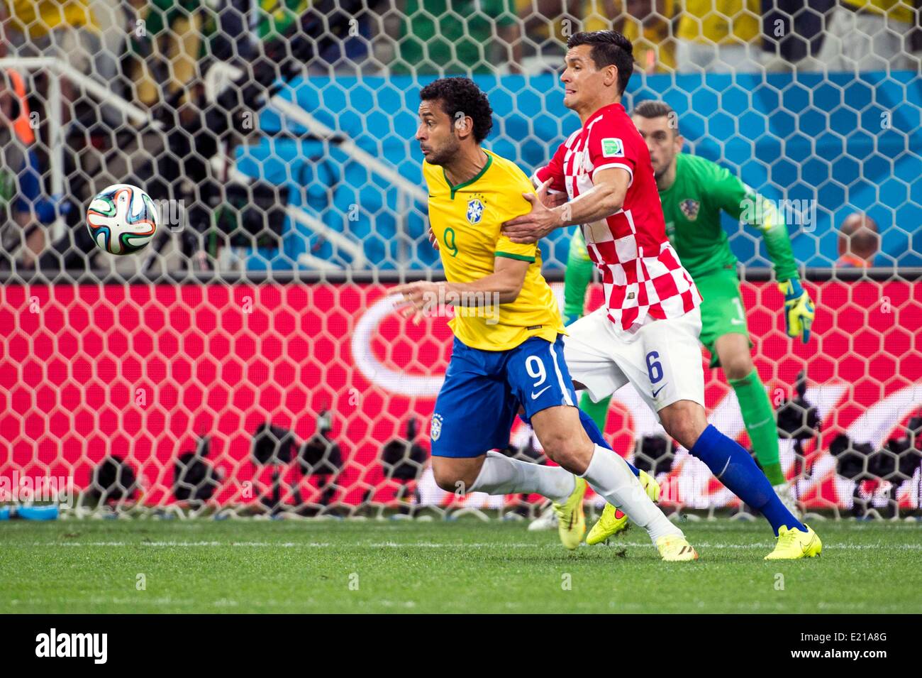 Sao Paulo, Brazil. 12th June, 2014. Fred (BRA), Dejan Lovren (CRO ...