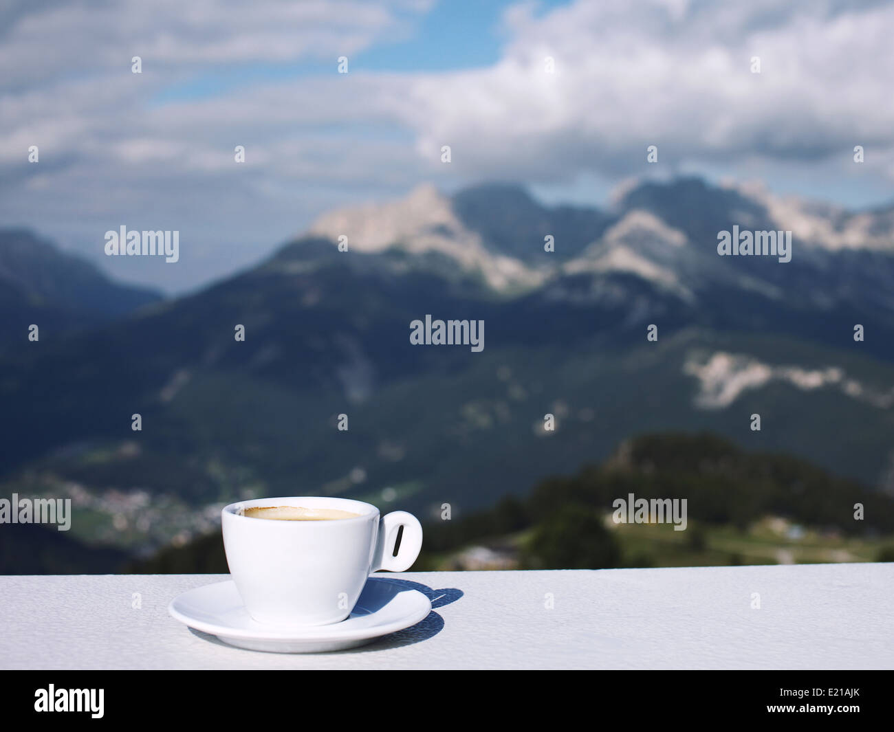 Morning coffee cup with mountain view Stock Photo - Alamy