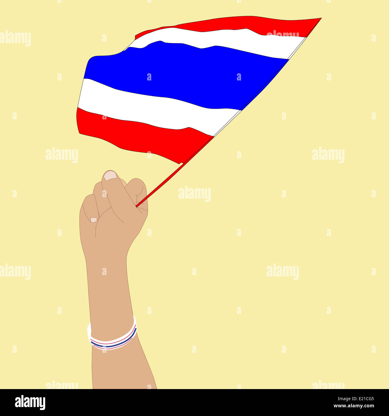 Illustration human hand with Thailand flag wristband clenched fist held ...