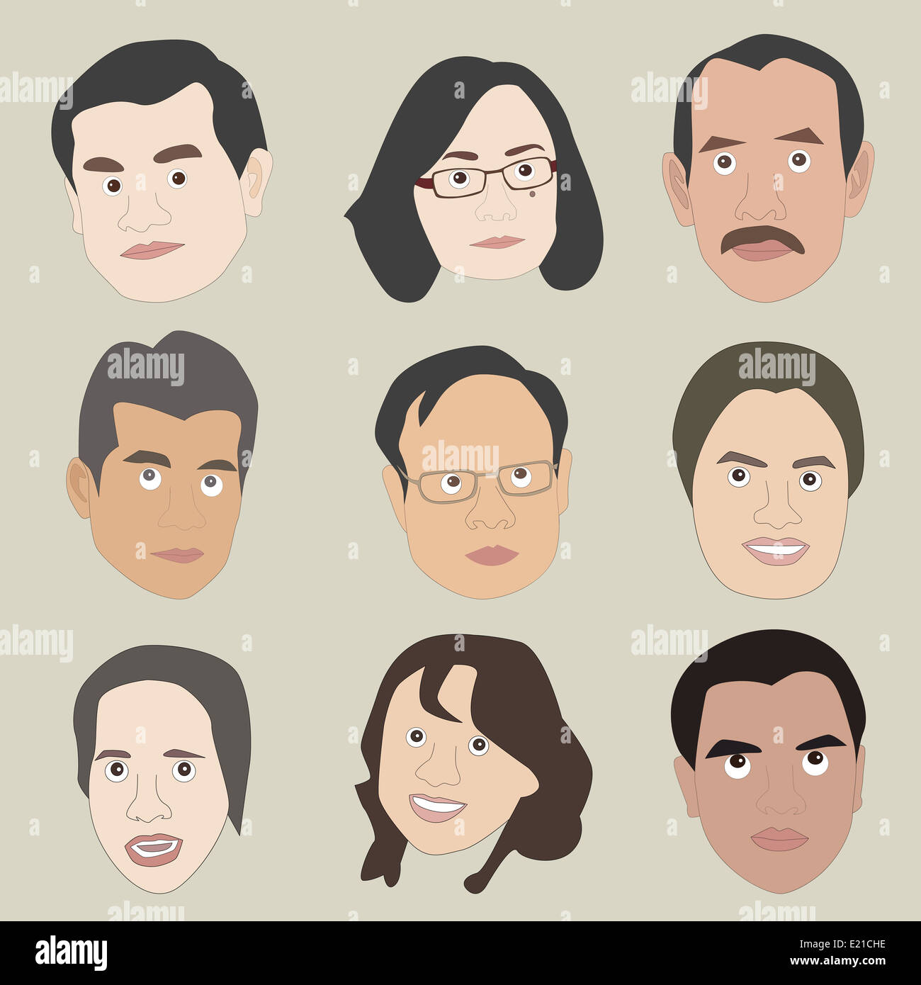 Illustration of cartoon avatar human faces Stock Photo - Alamy