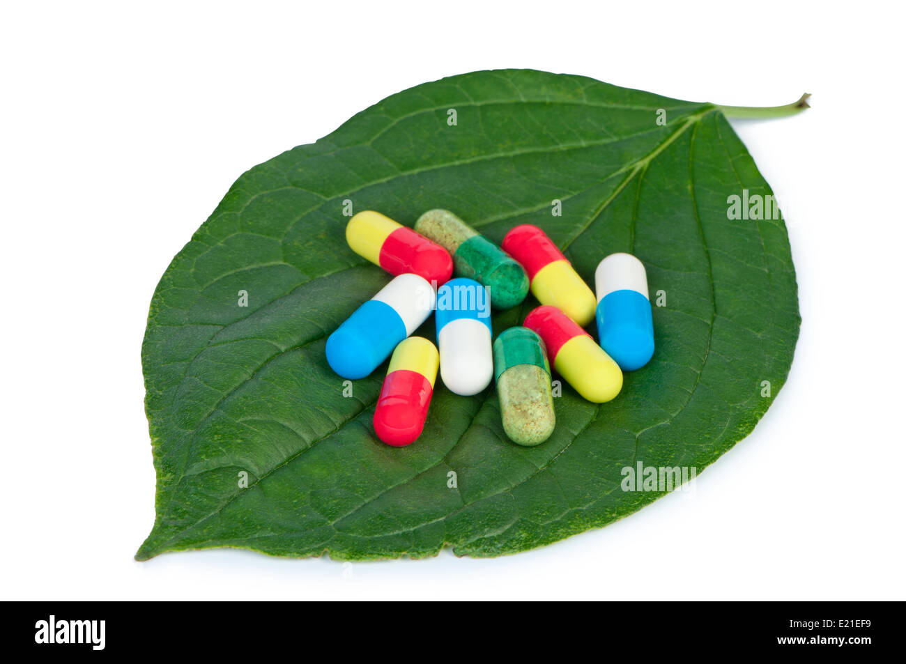 Pills on leaf isolated, medical concept Stock Photo - Alamy