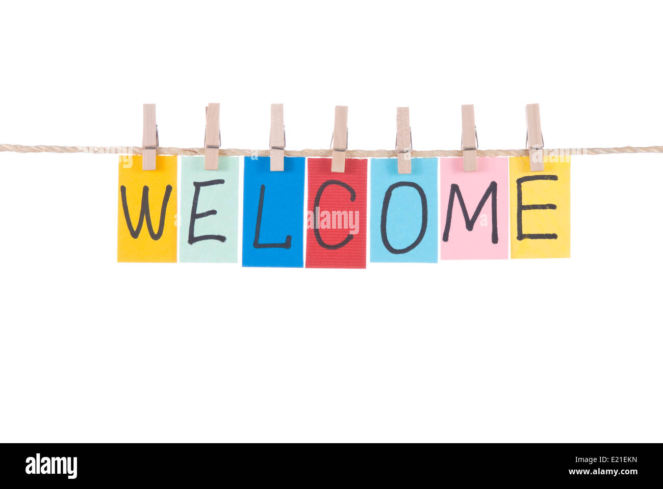 Welcome words hang wooden peg hi-res stock photography and images - Alamy