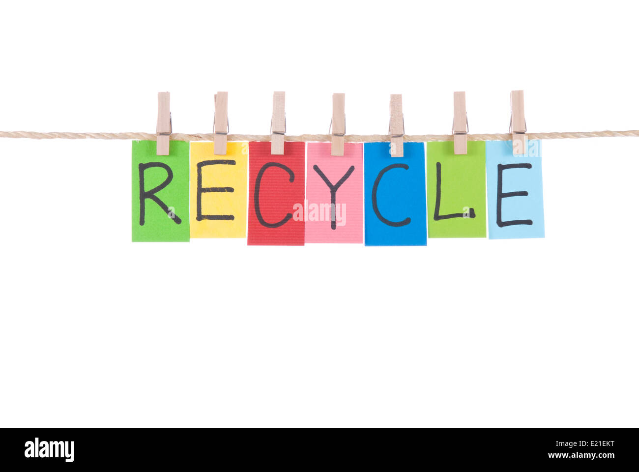 Recycle, words hang by wooden peg Stock Photo - Alamy