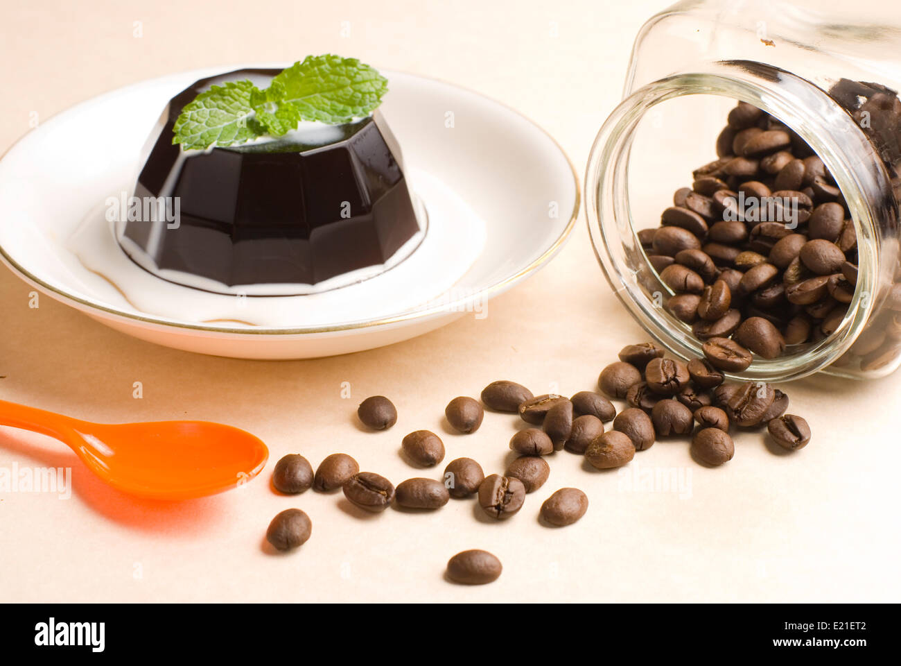 Coffee, coffee pudding and coffee beans Stock Photo - Alamy