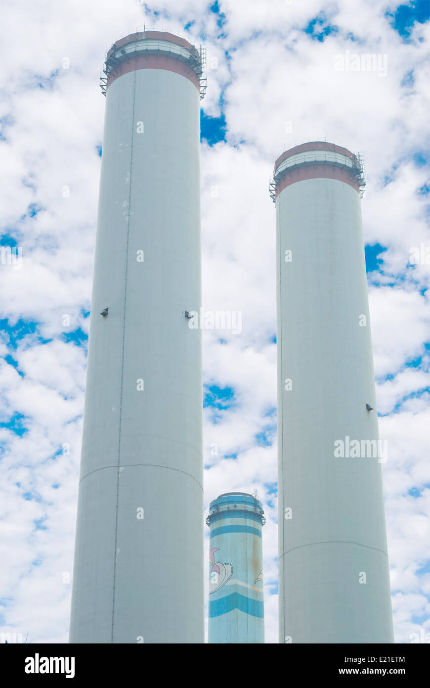 Group chimneys of thermal Power plant Stock Photo - Alamy