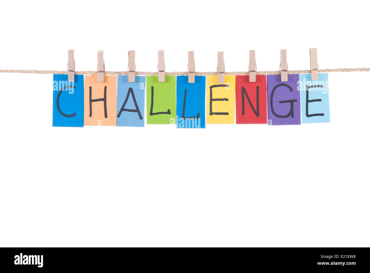 Challenge, words hang by wooden peg Stock Photo - Alamy