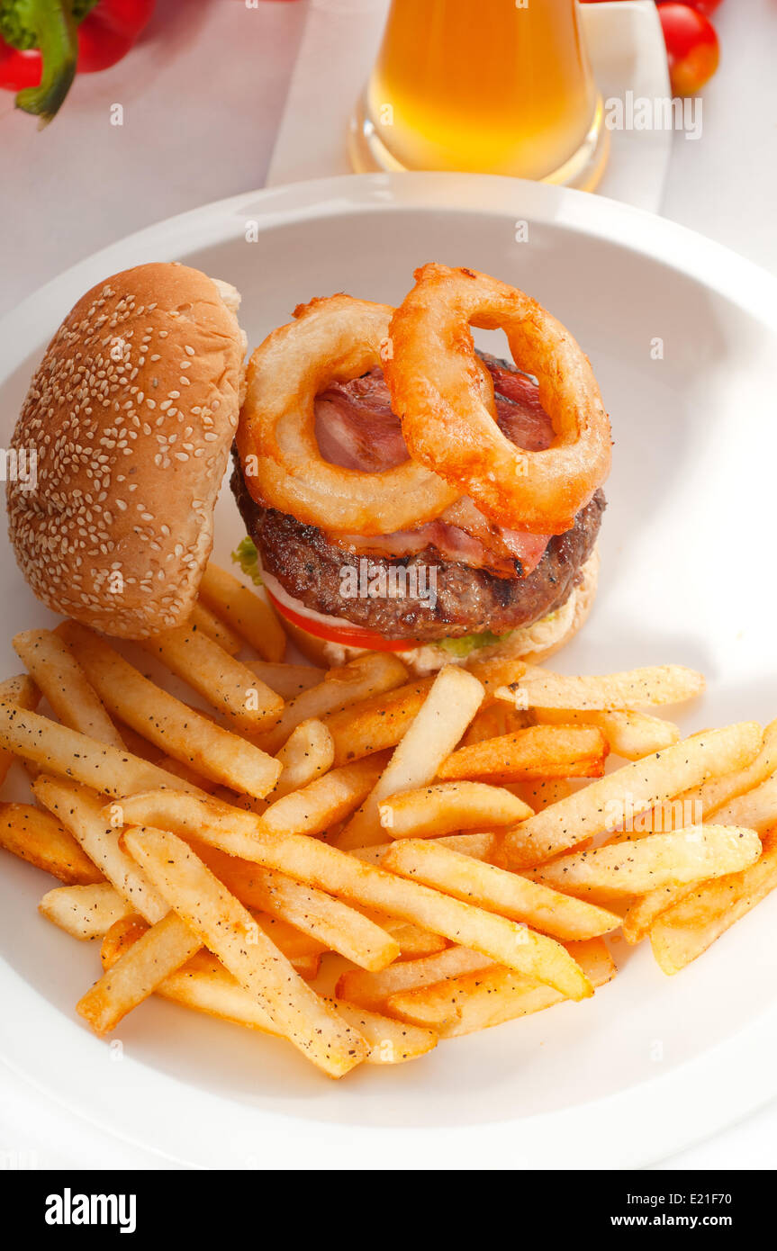 classic hamburger sandwich and fries Stock Photo - Alamy
