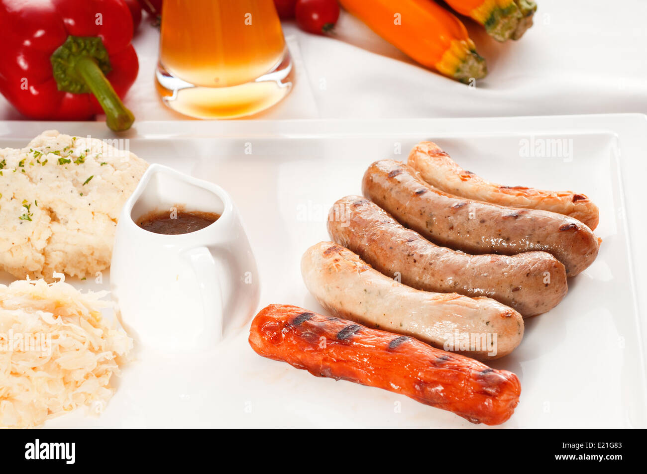 selection of all main type of german wurstel sauss Stock Photo - Alamy