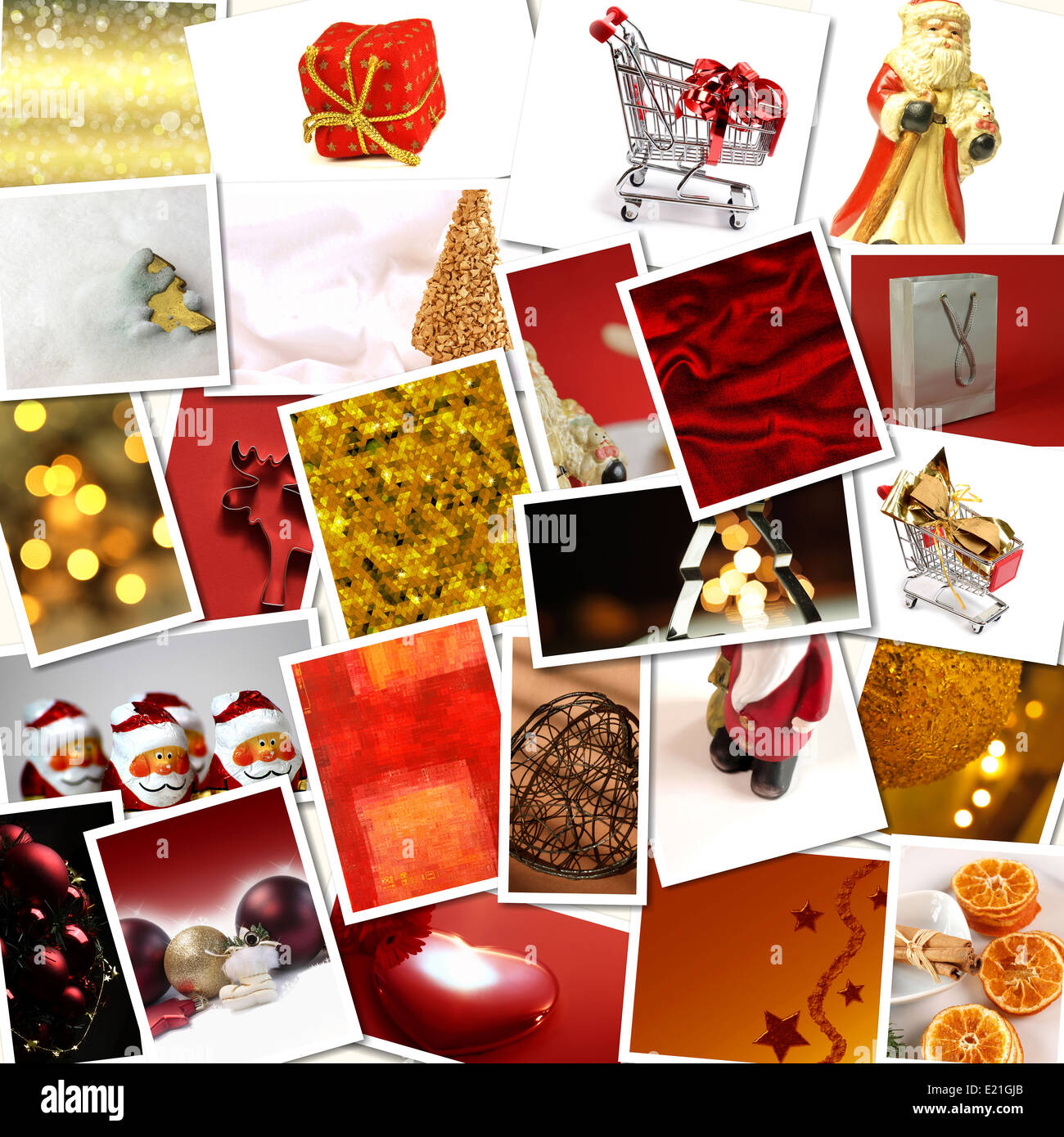 Collage of red and golden Christmas images Stock Photo - Alamy