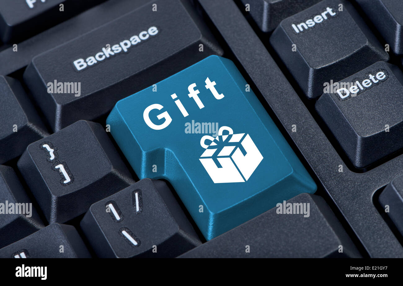 Button keypad with gift box icon Stock Photo - Alamy