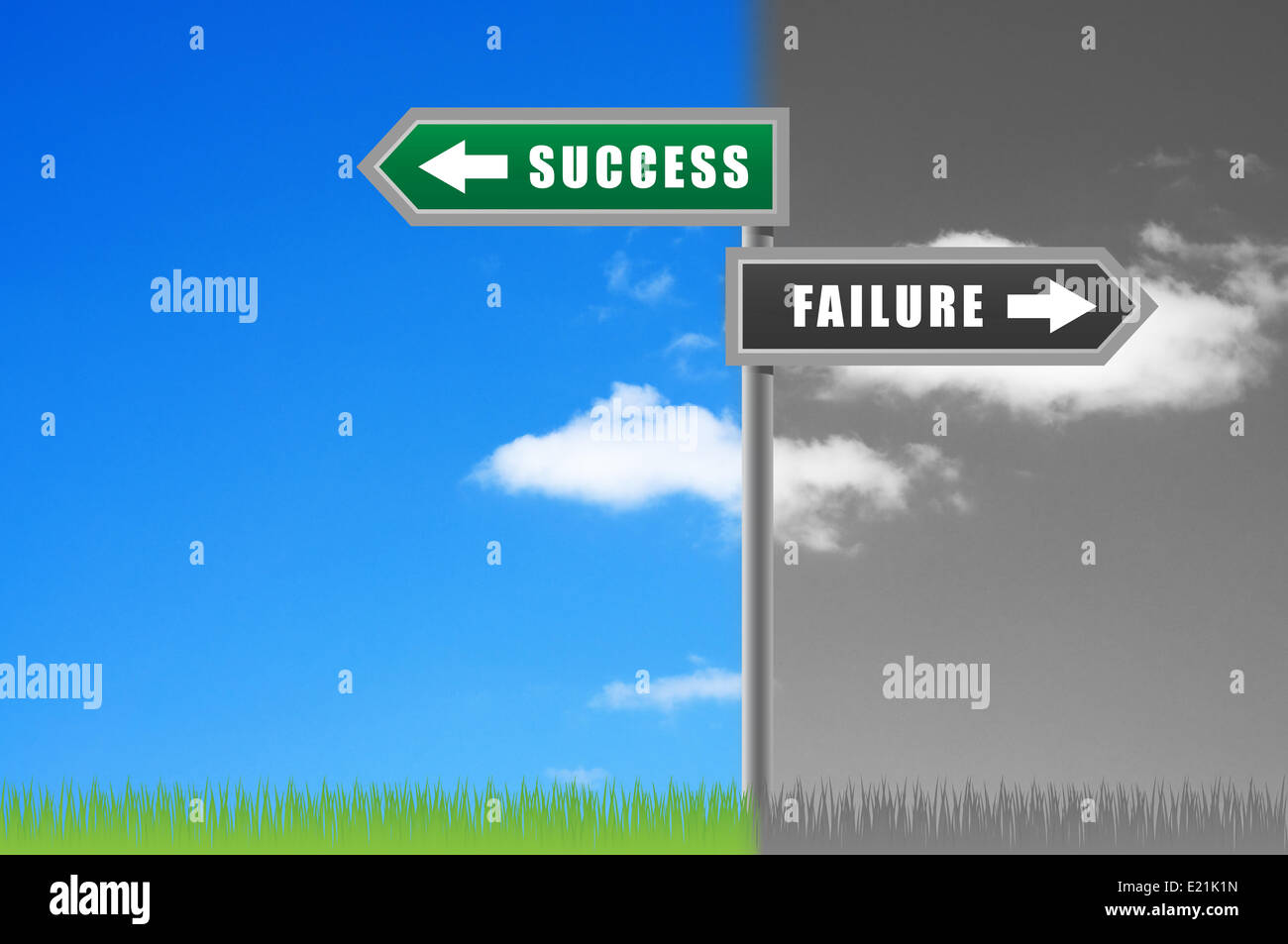 Rosd sign success failure on sky background Stock Photo - Alamy