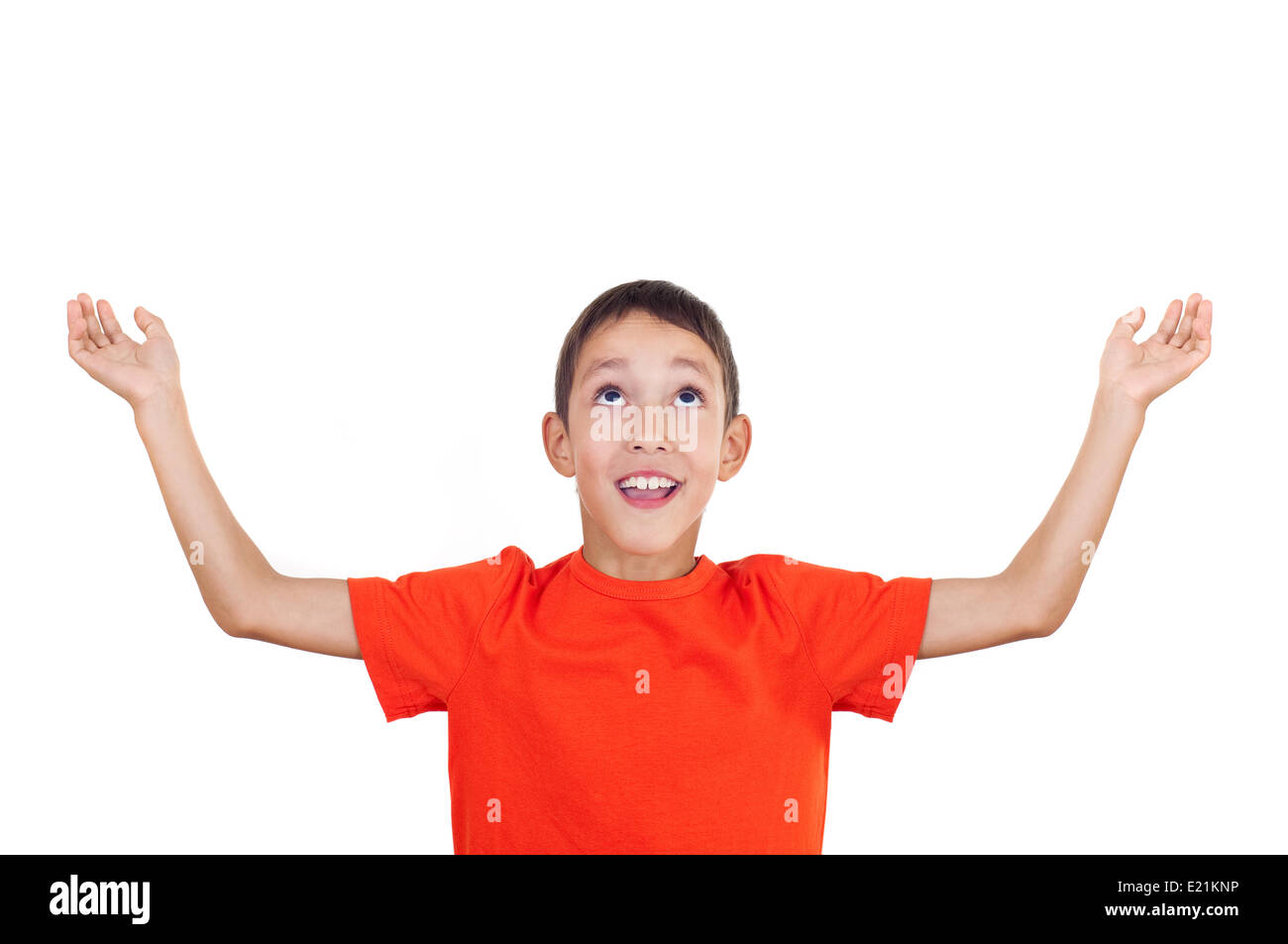 boy with raised hands Stock Photo - Alamy