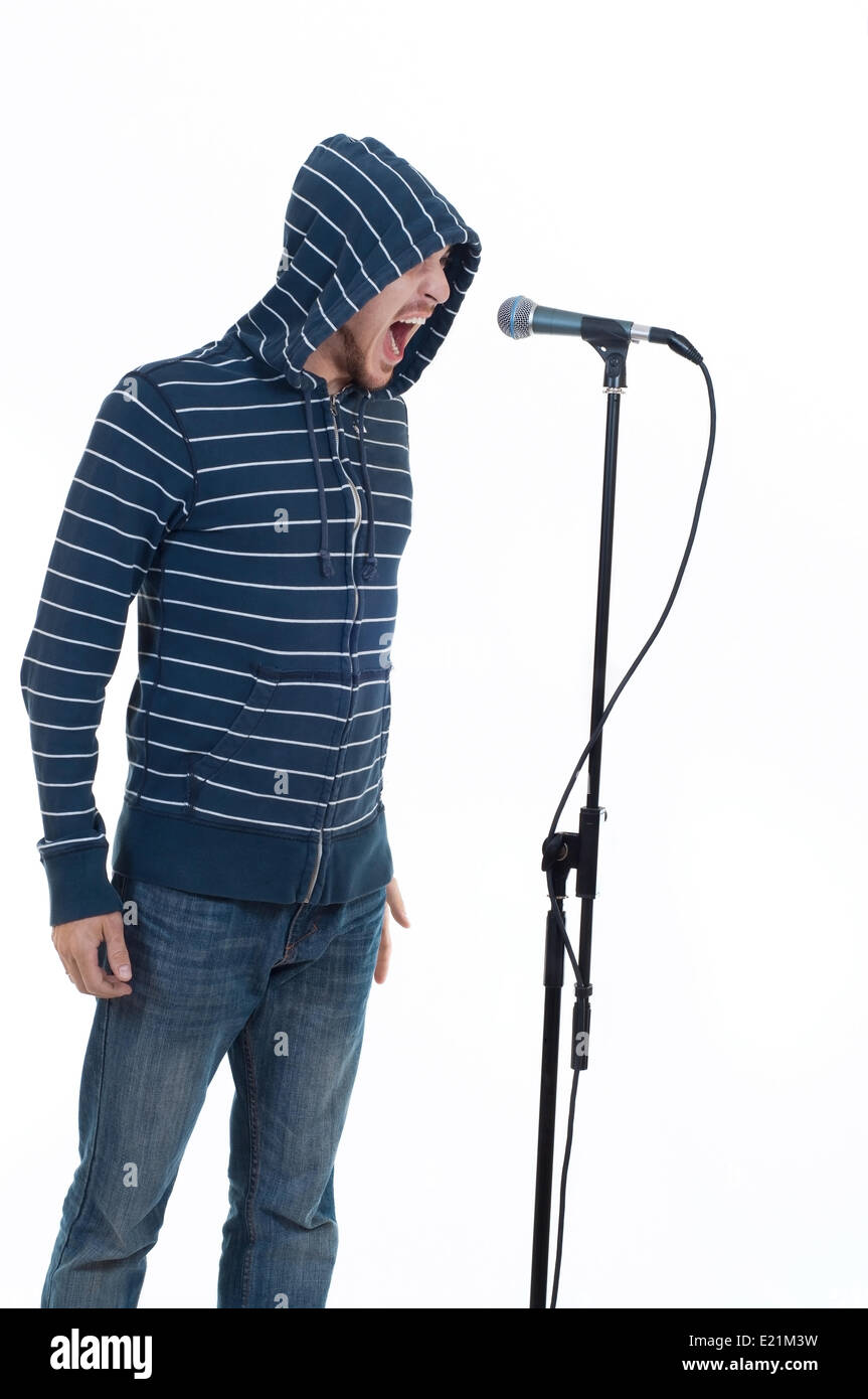 rock singer with microphone Stock Photo - Alamy