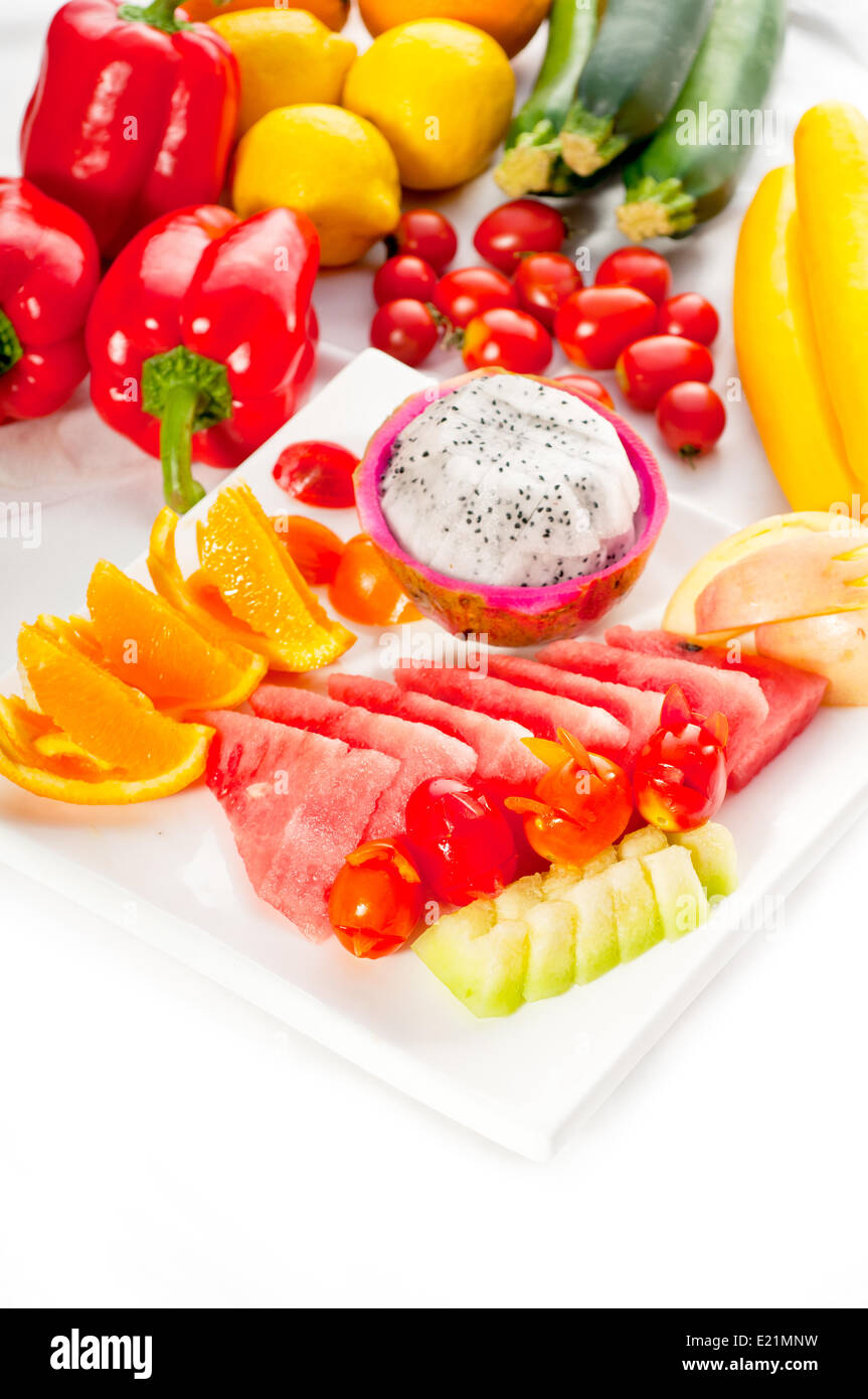 mixed plate of fresh sliced fruits Stock Photo - Alamy