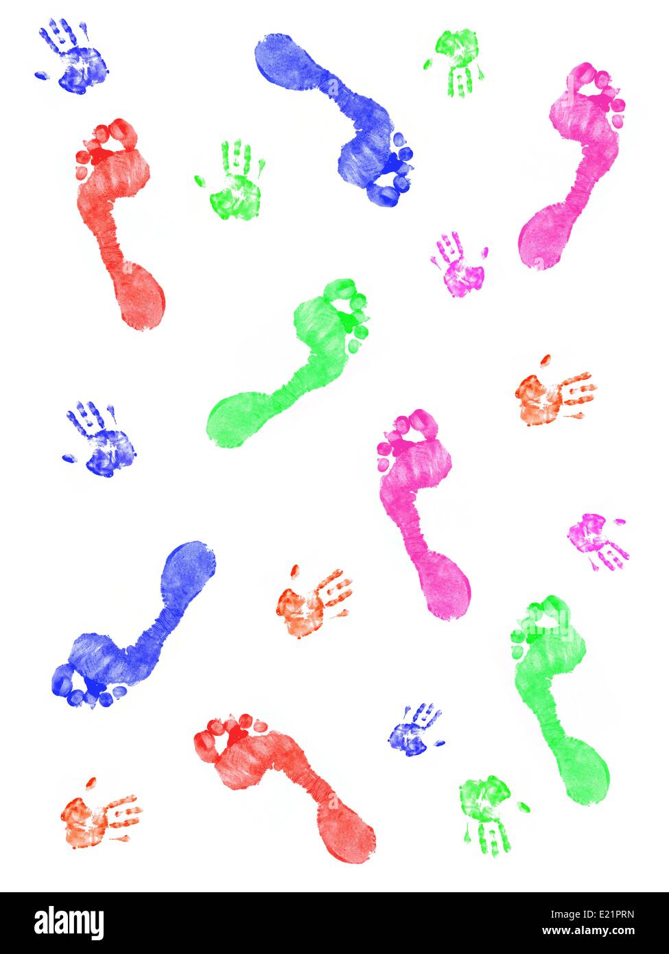 Feet and hand prints on a white background Stock Photo - Alamy