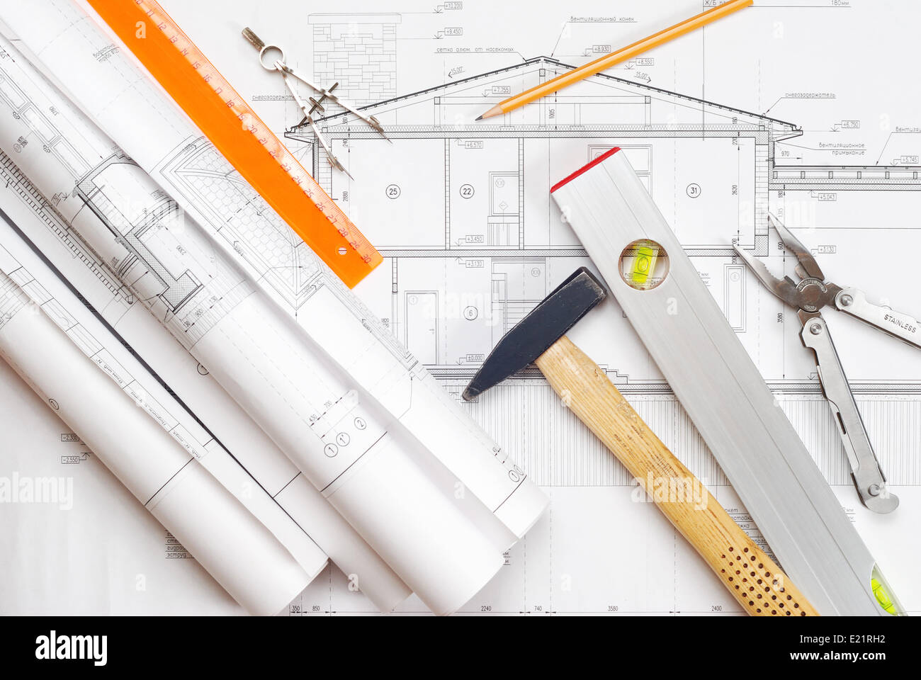Blue blueprints construction level hi-res stock photography and images ...