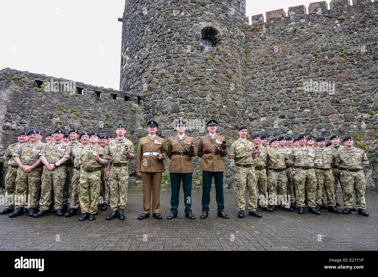 Soldiers and officers from North Irish Horse regiment at Carrickfergus ...
