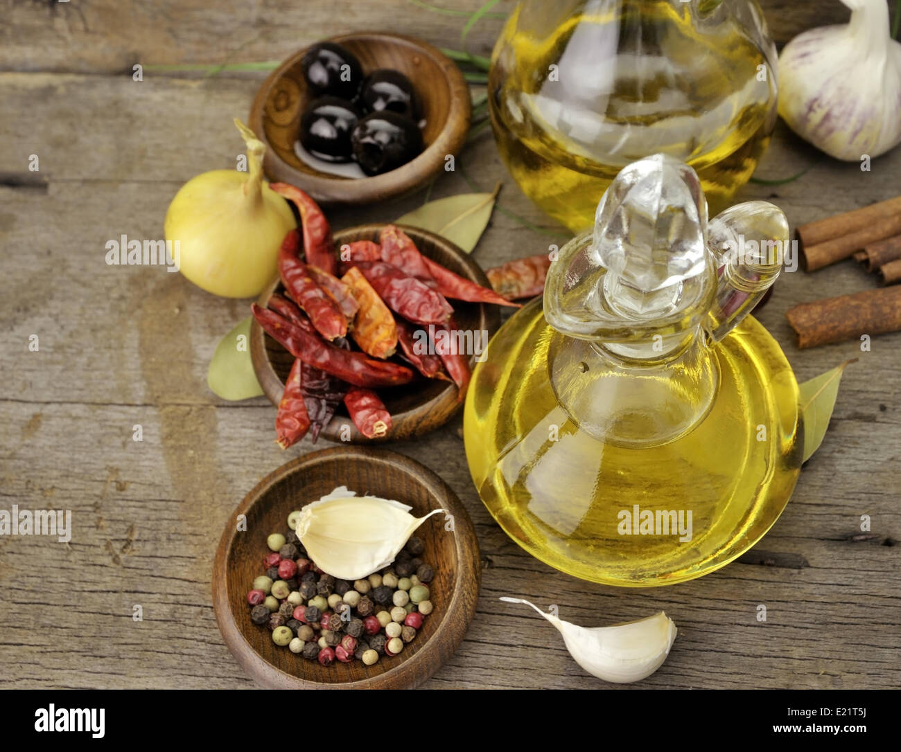 Olive Oil And Spices Stock Photo - Alamy