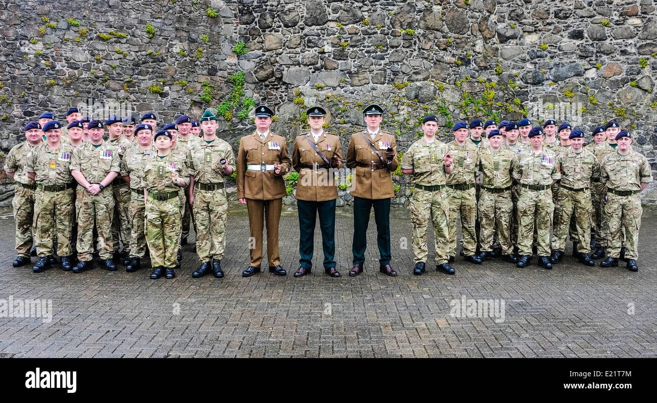 Soldiers and officers from North Irish Horse regiment at Carrickfergus ...