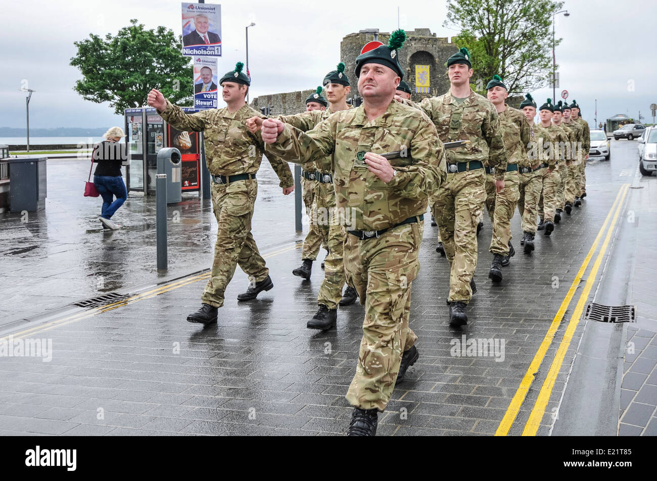 Soldiers from the Royal Irish Regiment on parade in Carrickfergus Stock ...