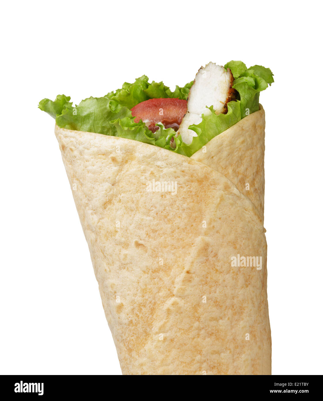 tortilla chicken wrap, directly above on white background Stock Photo ...