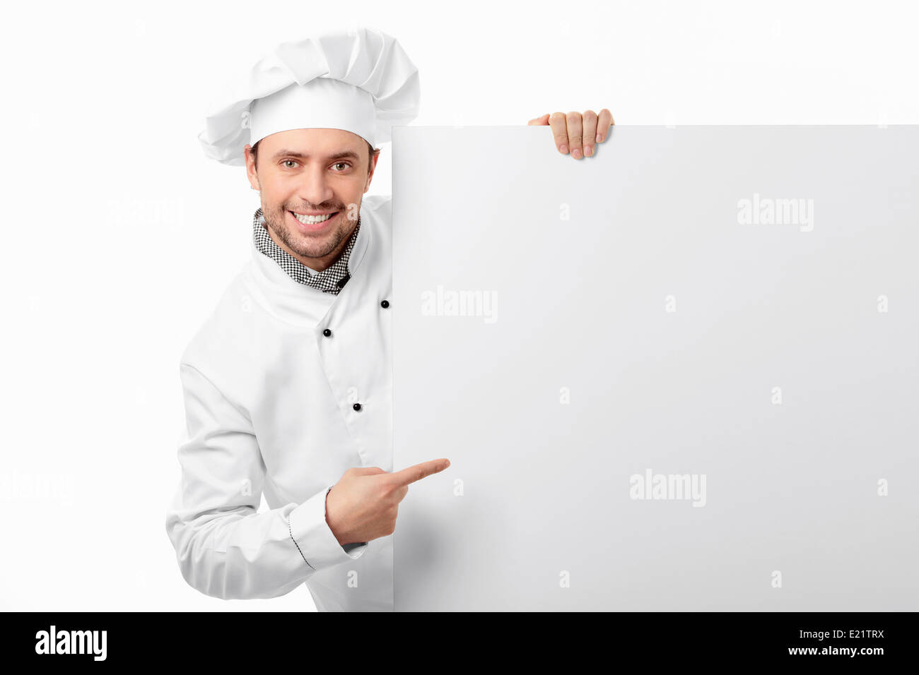 Cook with blank board Stock Photo - Alamy
