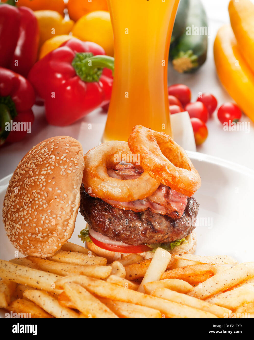 classic hamburger sandwich and fries Stock Photo - Alamy