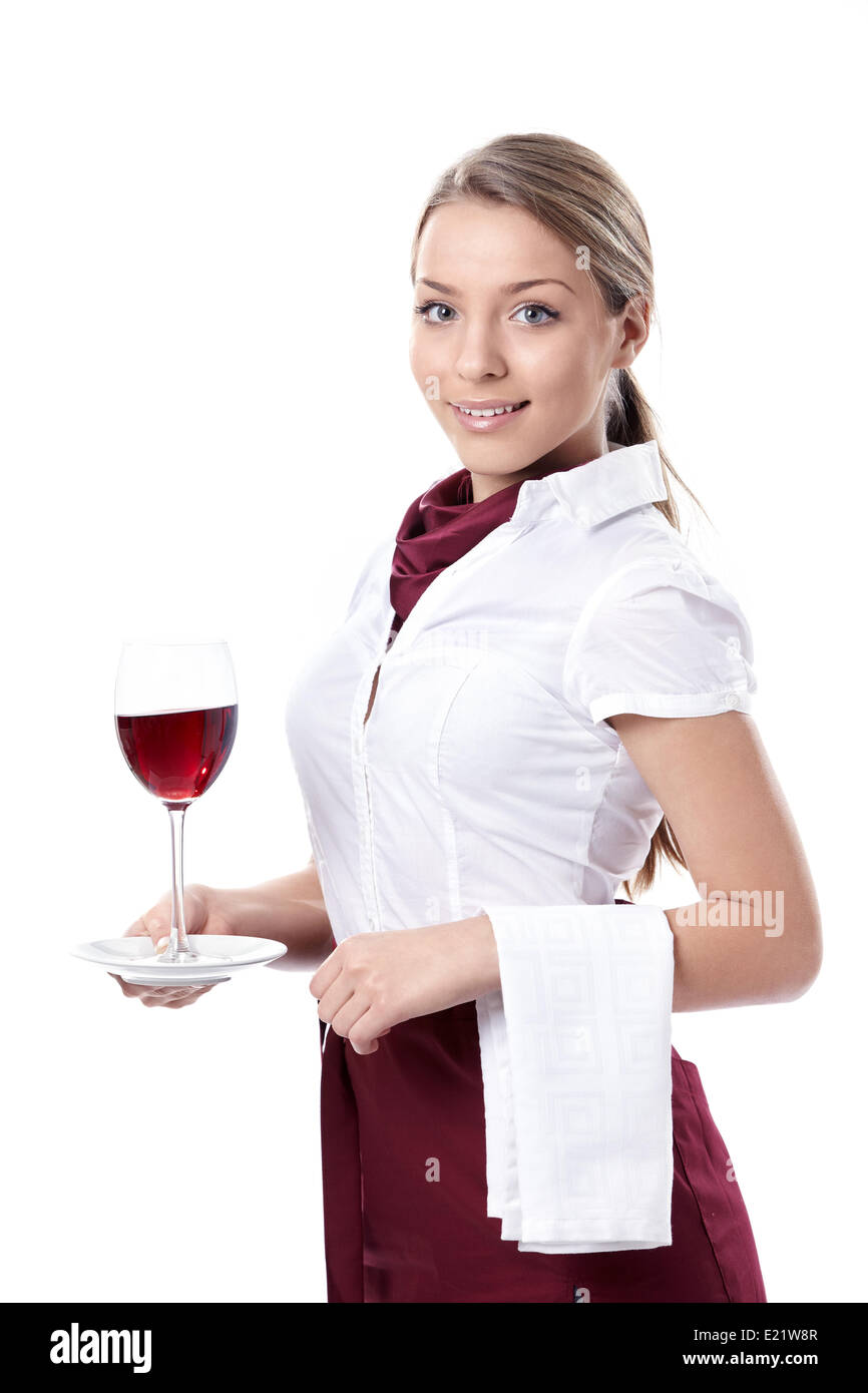 Waitress with a glass of wine Stock Photo - Alamy
