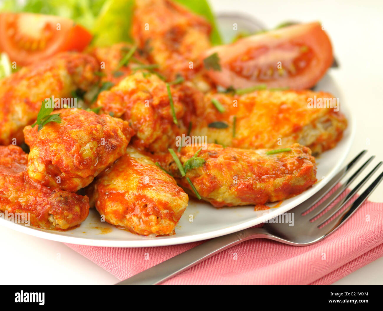 hot chicken wings with salad Stock Photo - Alamy