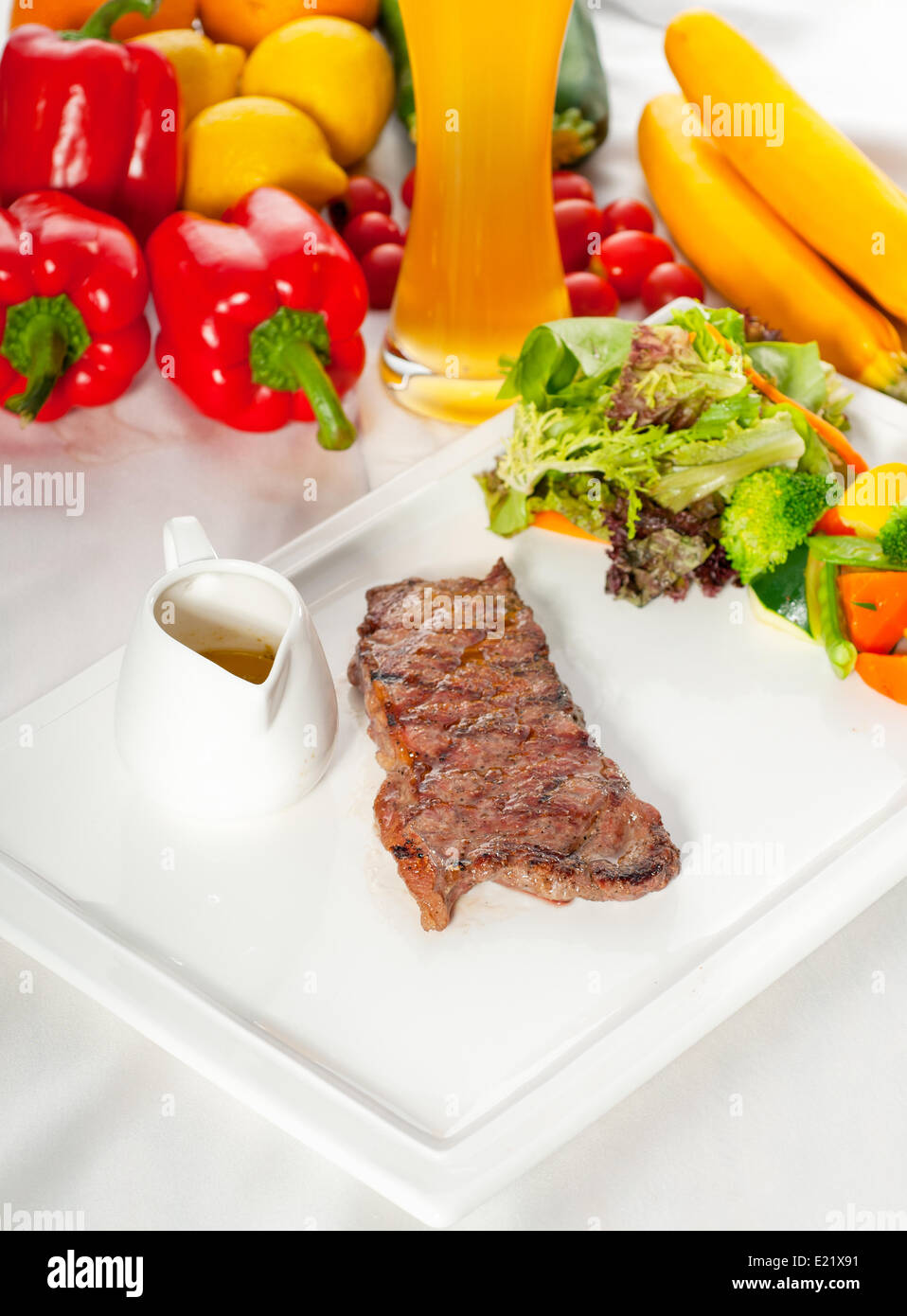 juicy BBQ grilled rib eye ,ribeye steak and vegeta Stock Photo - Alamy