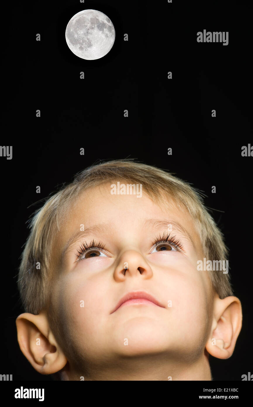 Child observes full moon hi-res stock photography and images - Alamy
