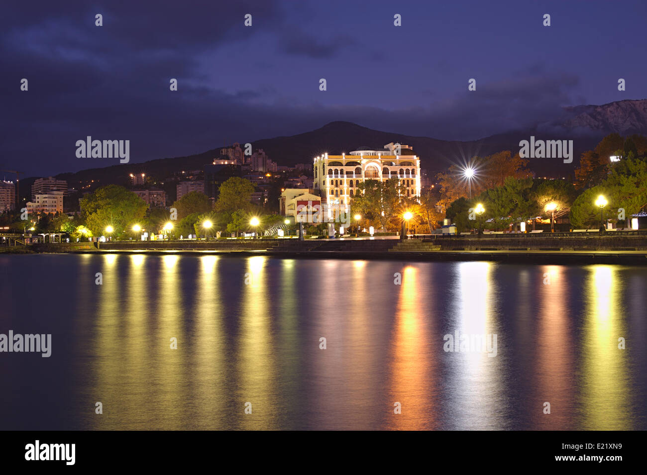 Yalta night seafront with lights. Crimea Stock Photo - Alamy
