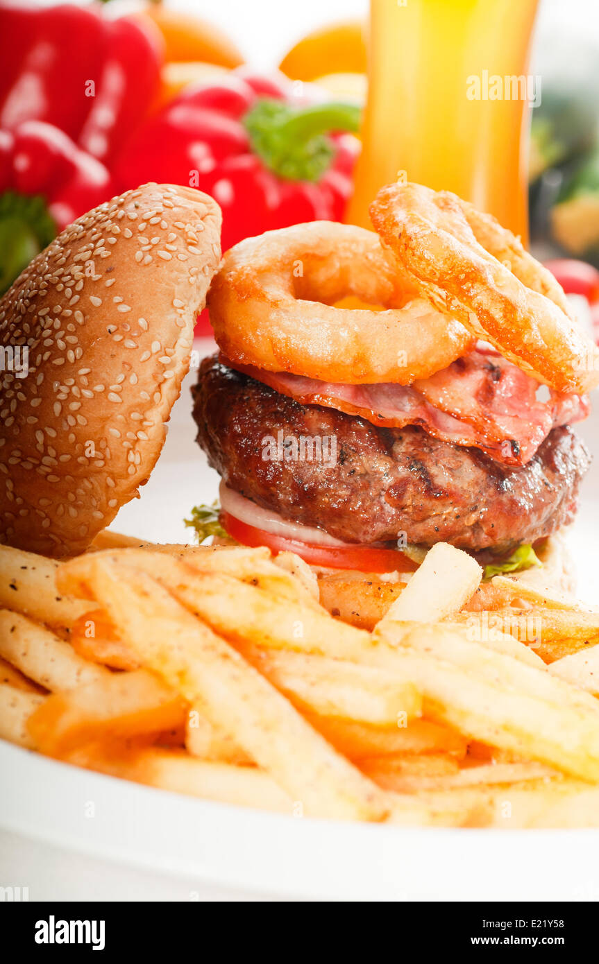 classic hamburger sandwich and fries Stock Photo - Alamy