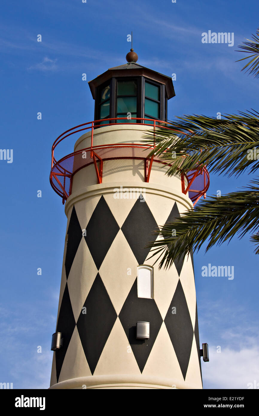 old lighthouse over blue sky and palm trees Stock Photo - Alamy