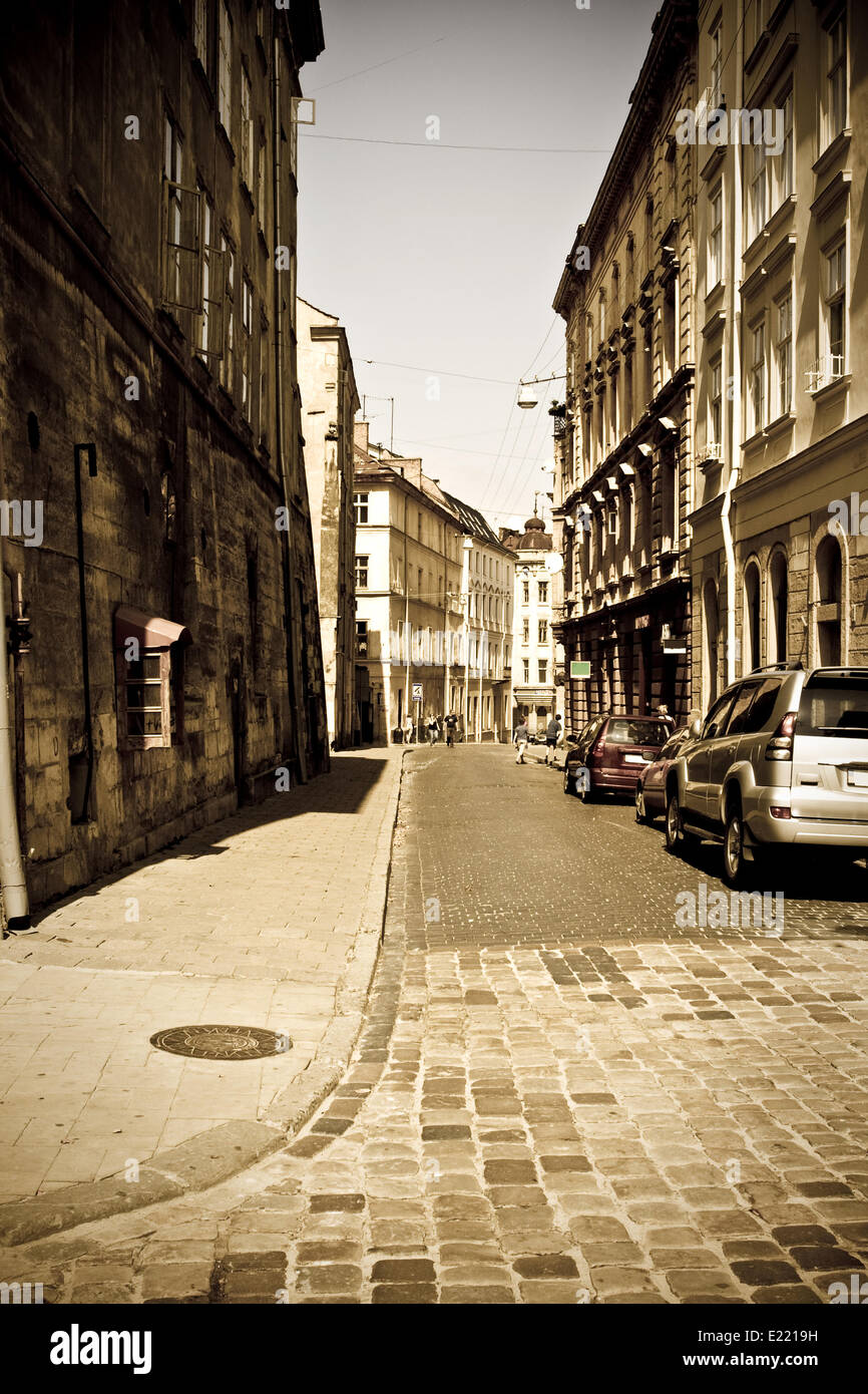 retro image of the european old street Stock Photo - Alamy