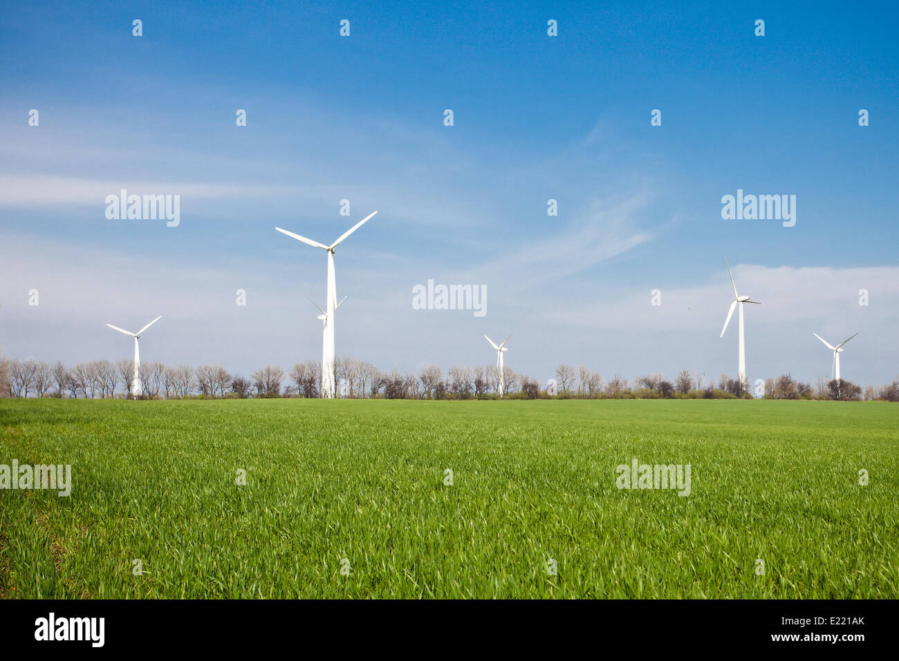 Panorama view of wind energy turbines Stock Photo - Alamy