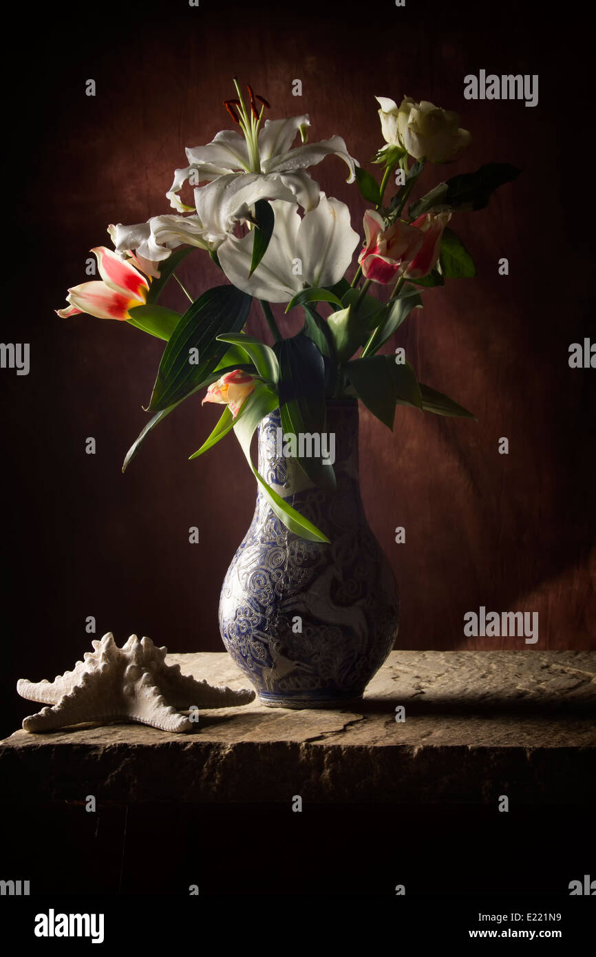 Still Life with Flowers & Starfish Stock Photo - Alamy