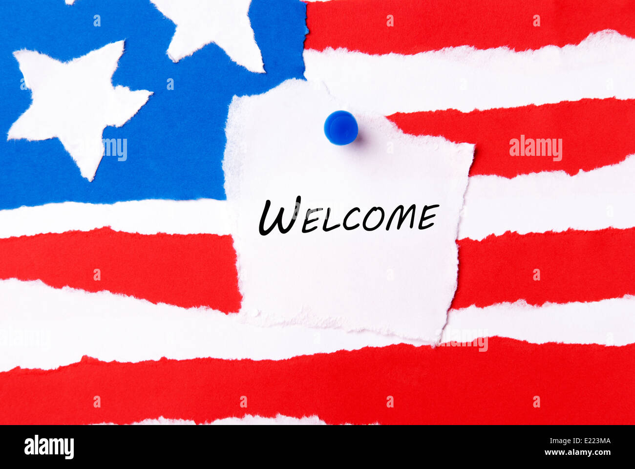 Welcome Note on an American Flag Background Stock Photo - Alamy