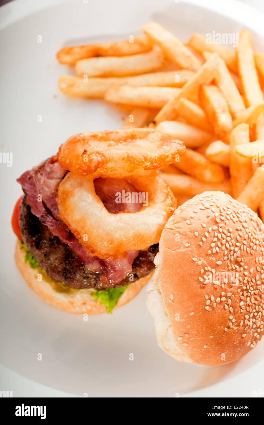 classic hamburger sandwich and fries Stock Photo - Alamy