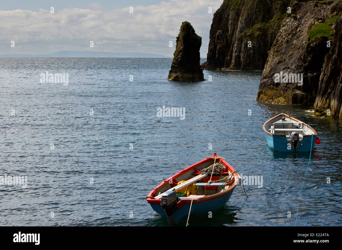 Small fishing boats in cove Pier harbour Ougue Port Malin Beg County ...