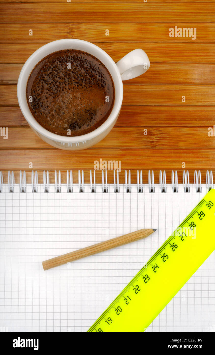 notebook pencil line and coffee Stock Photo - Alamy