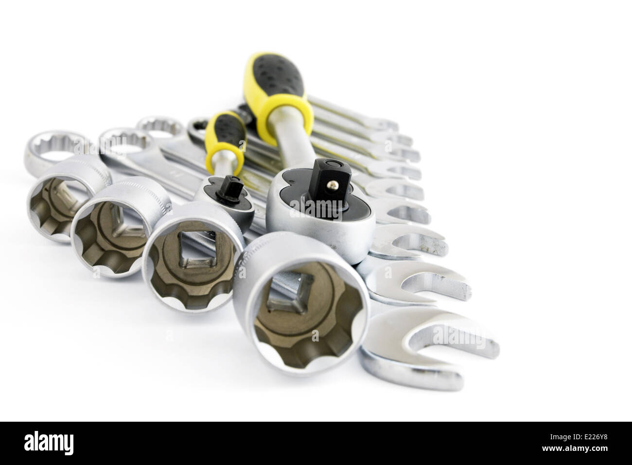 Set of metal tools on a white background Stock Photo - Alamy