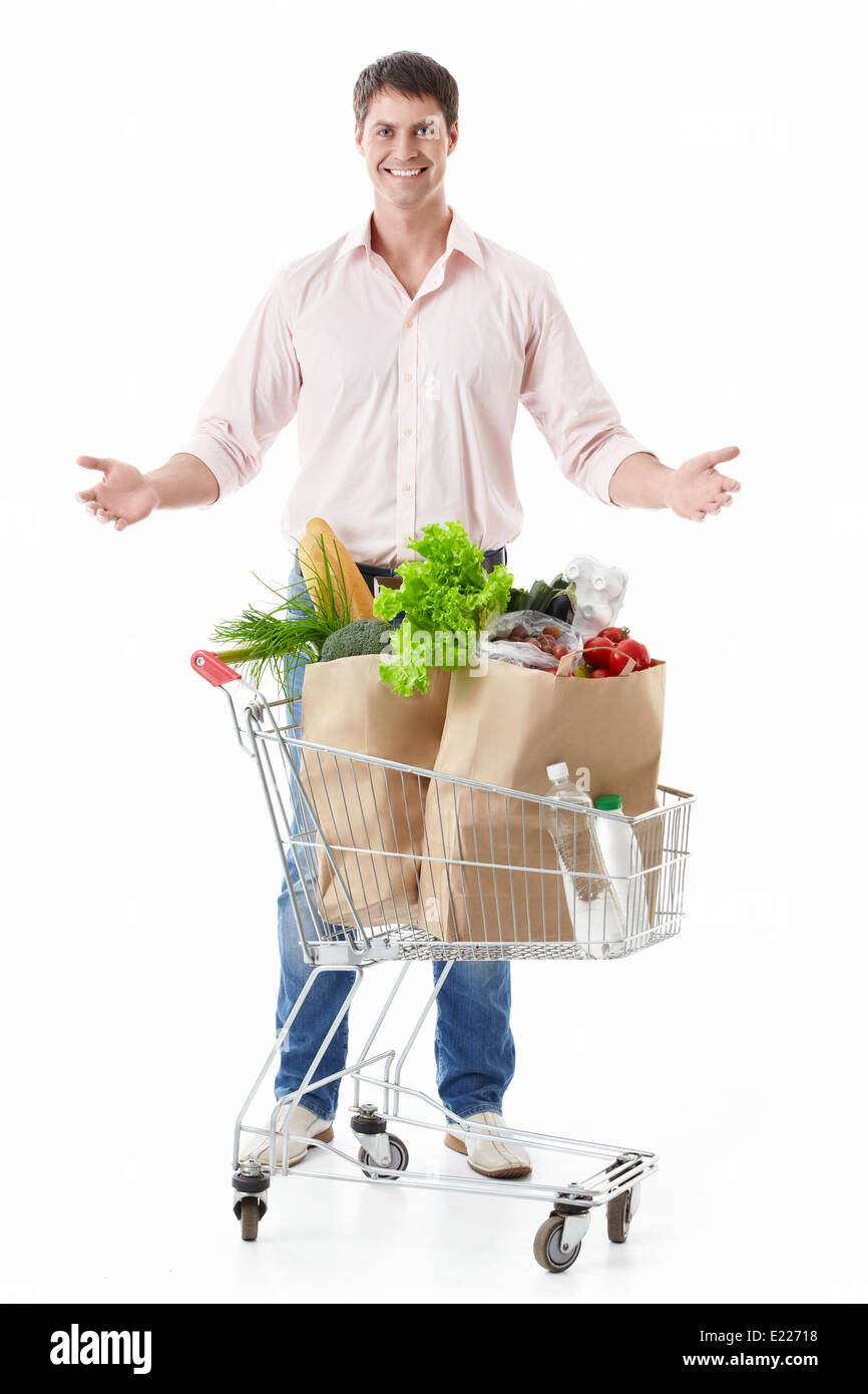 Man with bags of food Cut Out Stock Images & Pictures - Alamy