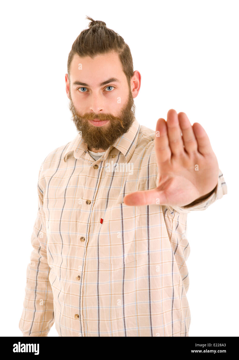 young man making stop with his hand, isolated Stock Photo - Alamy