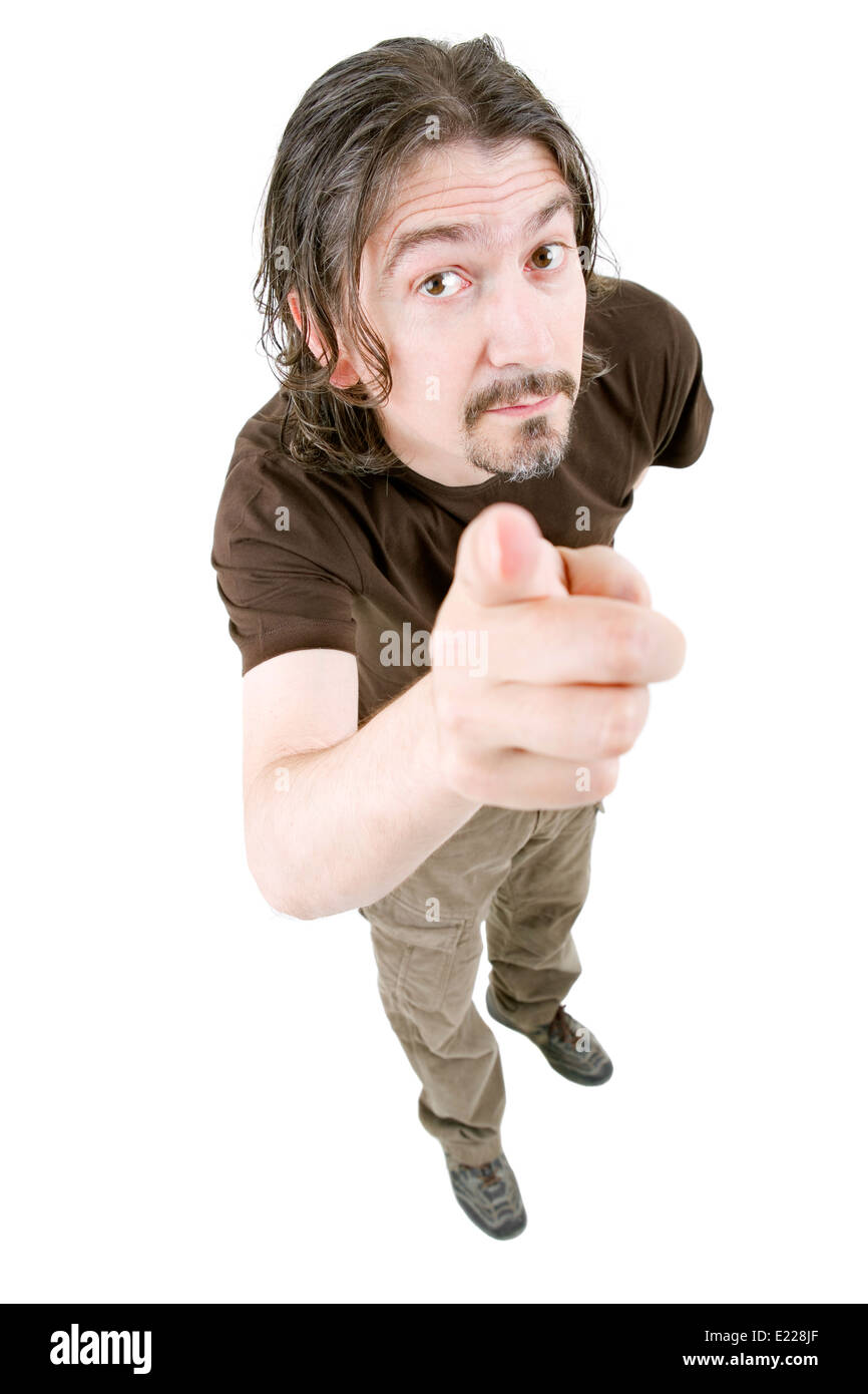 young casual man full body pointing, isolated on white Stock Photo - Alamy