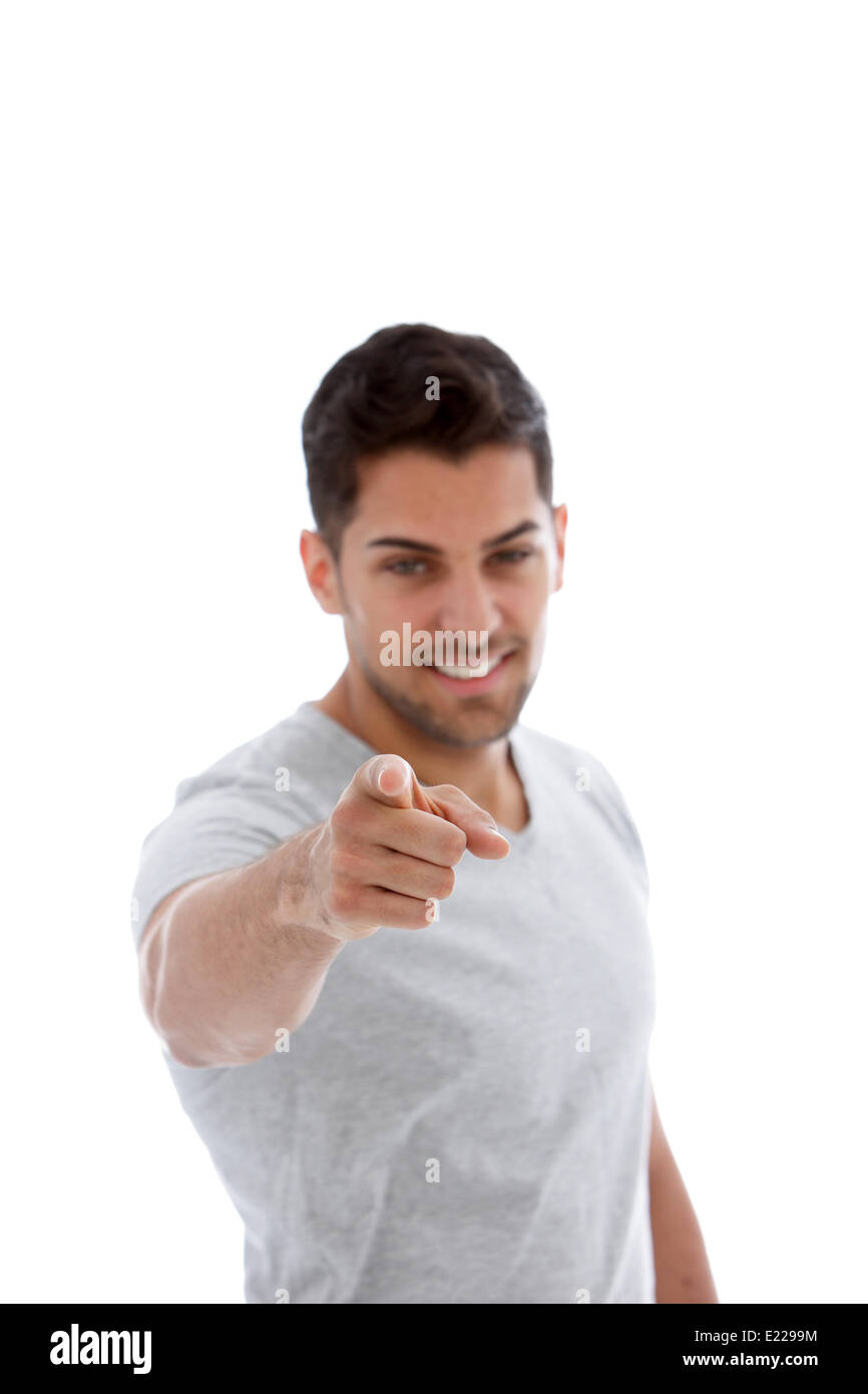 Handsome young man pointing finger hi-res stock photography and images ...