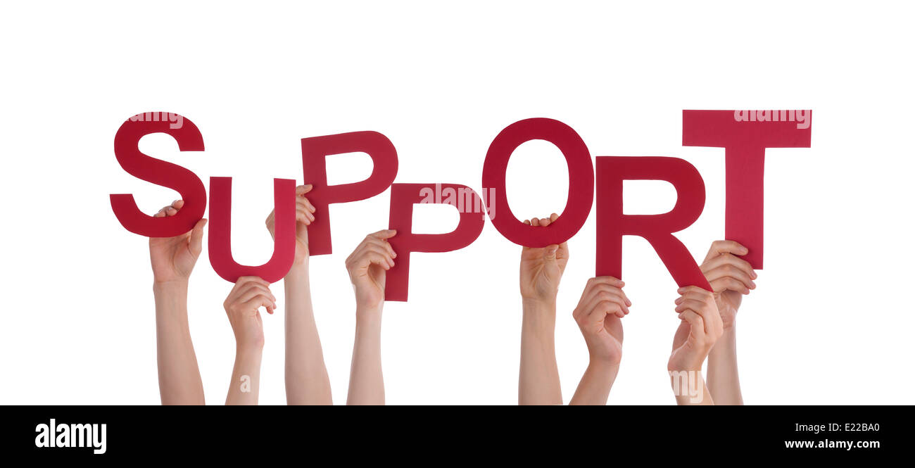 Many Hands Holding the Red Word Support, Isolated Stock Photo - Alamy