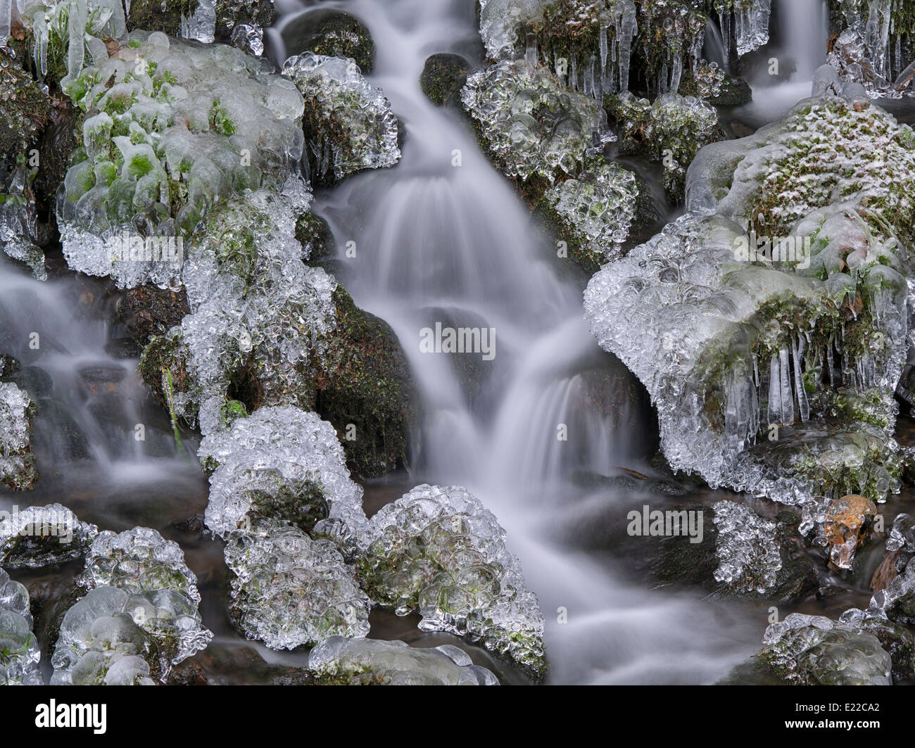 Small seasonal feeder stream with ice. Columbia River Gorge National ...