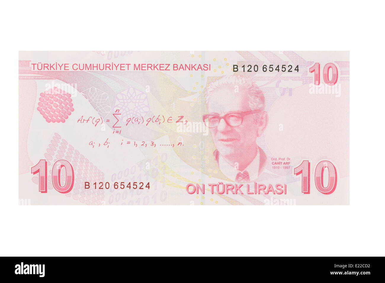 Turkish ten lira banknote on a white background Stock Photo - Alamy